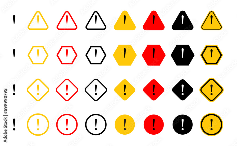 yellow, red and black triangle warning signs. error alert warn hazard ...