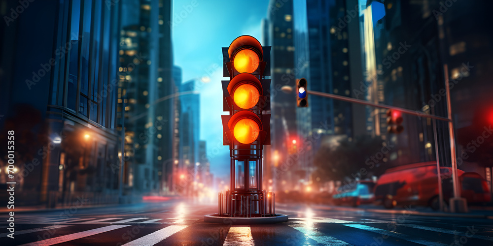 Traffic Light On A City Street At Night Background, City Lights ...