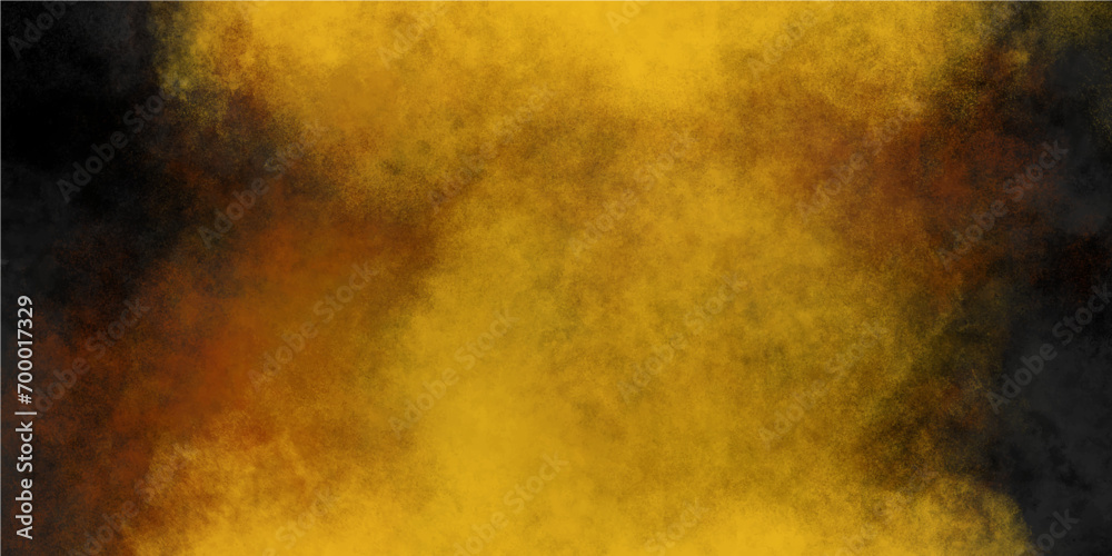 Yellow reflection of neon liquid smoke rising mist or smog fog and ...