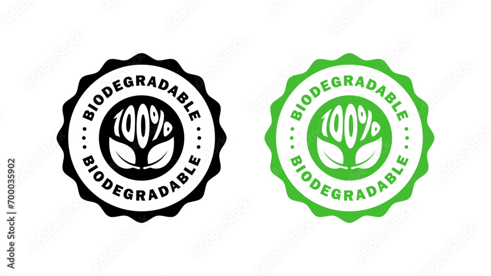 Biodegradable badges icons. Ecological succession icons. Recyclable and ...