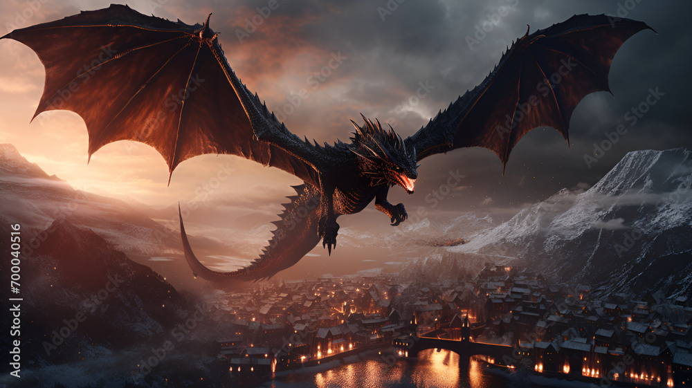 dark dragon flying generated by AI Stock Illustration | Adobe Stock