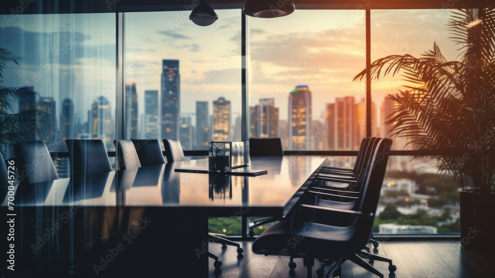 Workspace with a View: Office Scene Featuring a Table and Sunlit ...