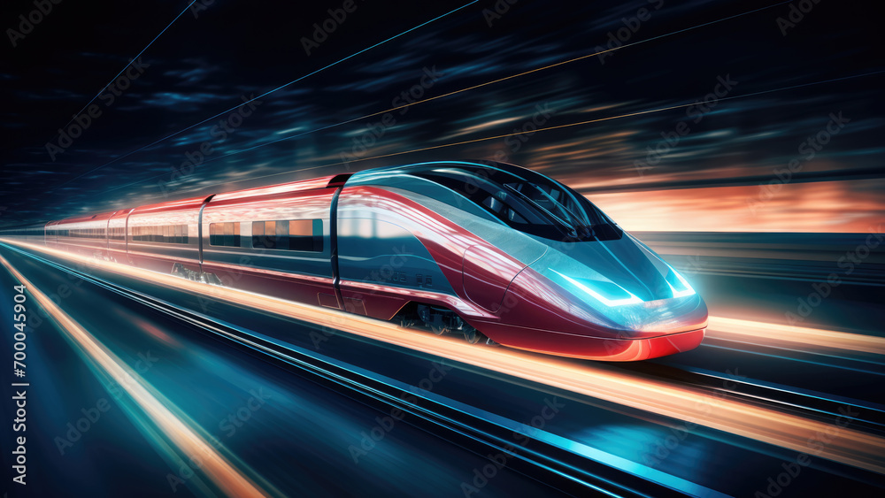 City Lights of the Future: High-Speed Train with Neon Trim Stock ...