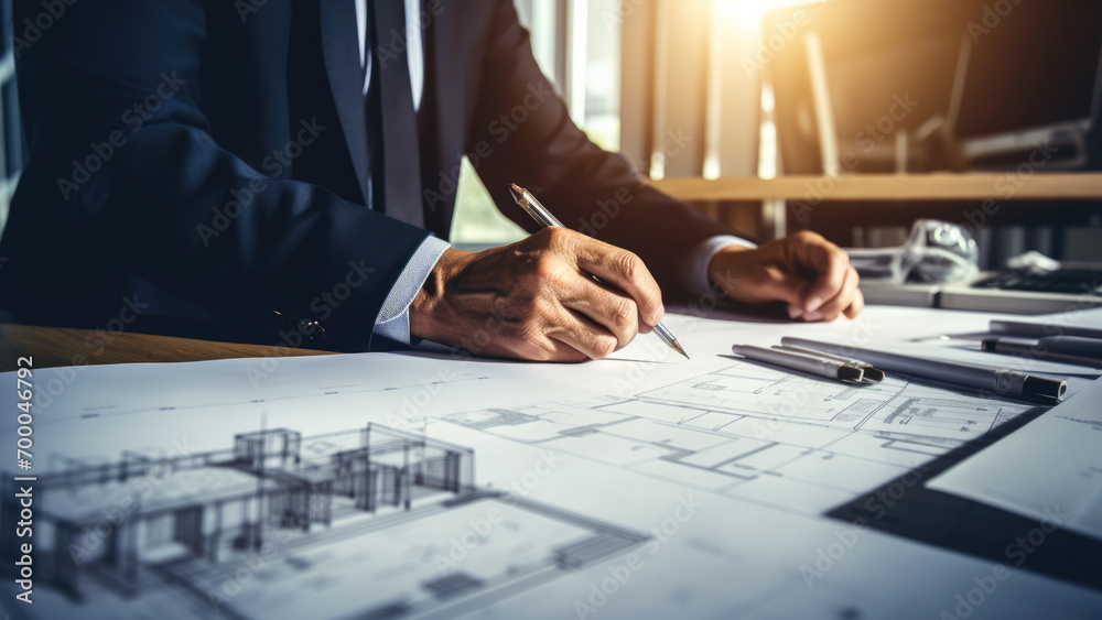 Strategic Planning: Man Sketching a Chart, Office Work in Progress ...