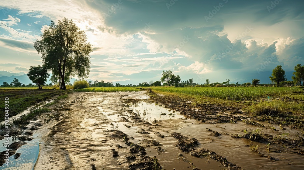 farmland after a flood, with vast expanses of water where crops once ...