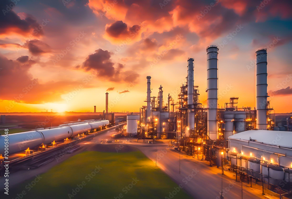 Oil refinery plant and industrial factory building with sky background ...