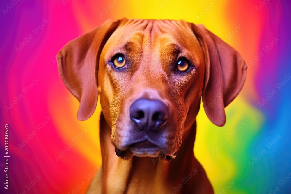Rhodesian ridgeback dog portrait on rainbow background for Rainbow ...