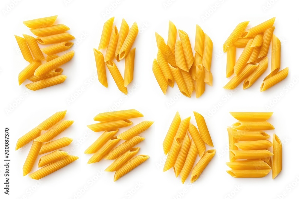 Italian penne rigate pasta isolated on white background with clipping ...