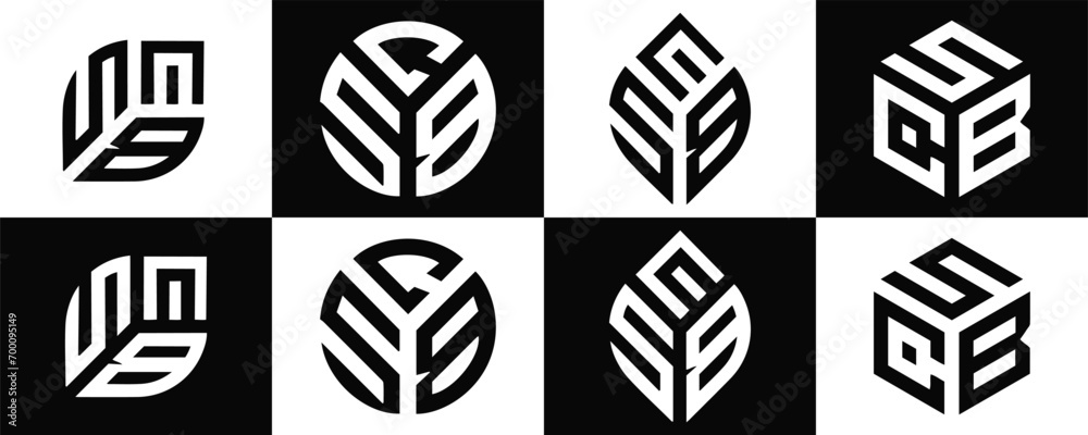 SCB letter logo design in five style. SCB polygon, circle, triangle ...