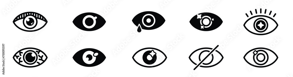 Outline eye icons. Open and closed eyes images, sleeping eye shapes ...