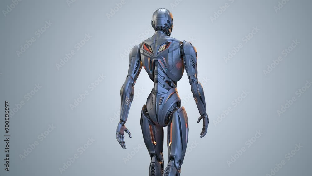 Vidéo Stock Futuristic robot man walk cycle or humanoid cyborg walking ...