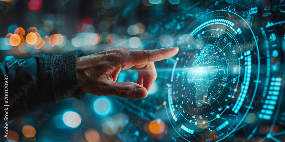 Digital transformation - hand touching futuristic interface - technology, touchscreen, ai ...