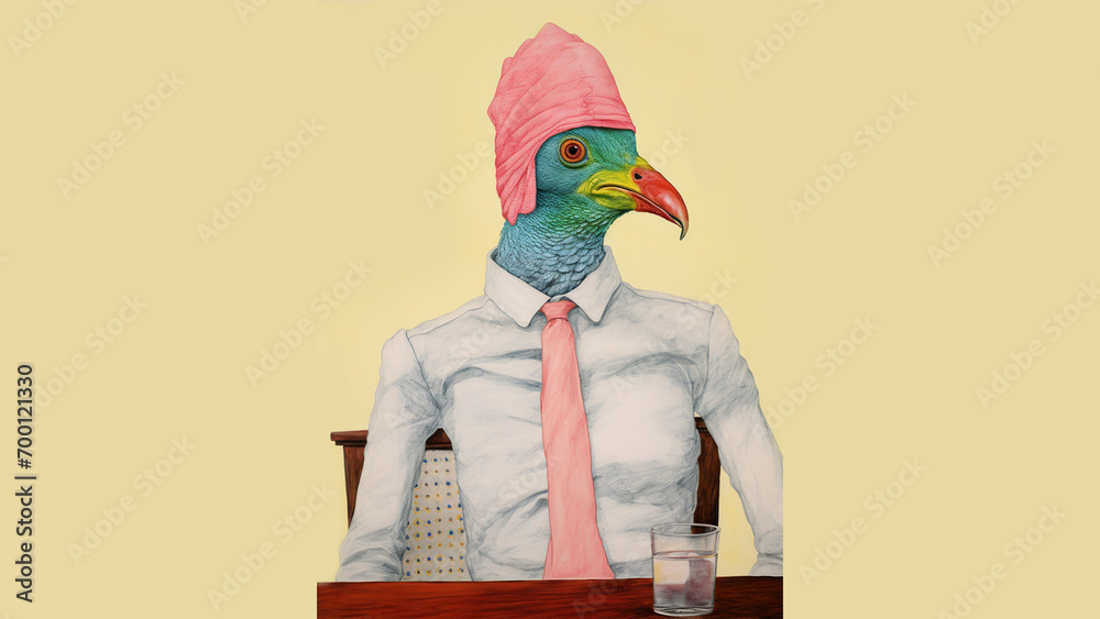 Drawing a creature with a pigeon, in the style of weird and absurde ...