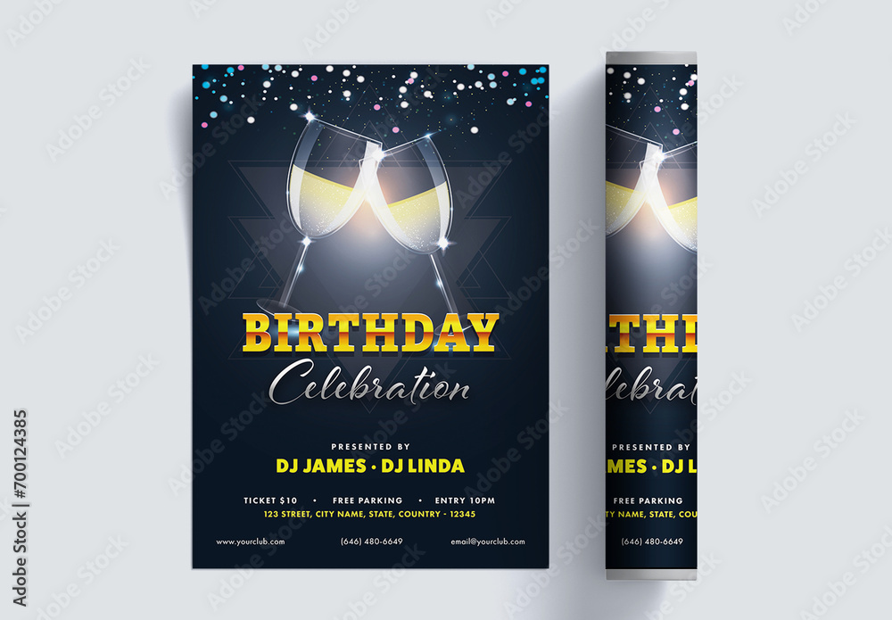 Birthday Party Flyer, Invitation Card Template Layout with Cheers Drink ...