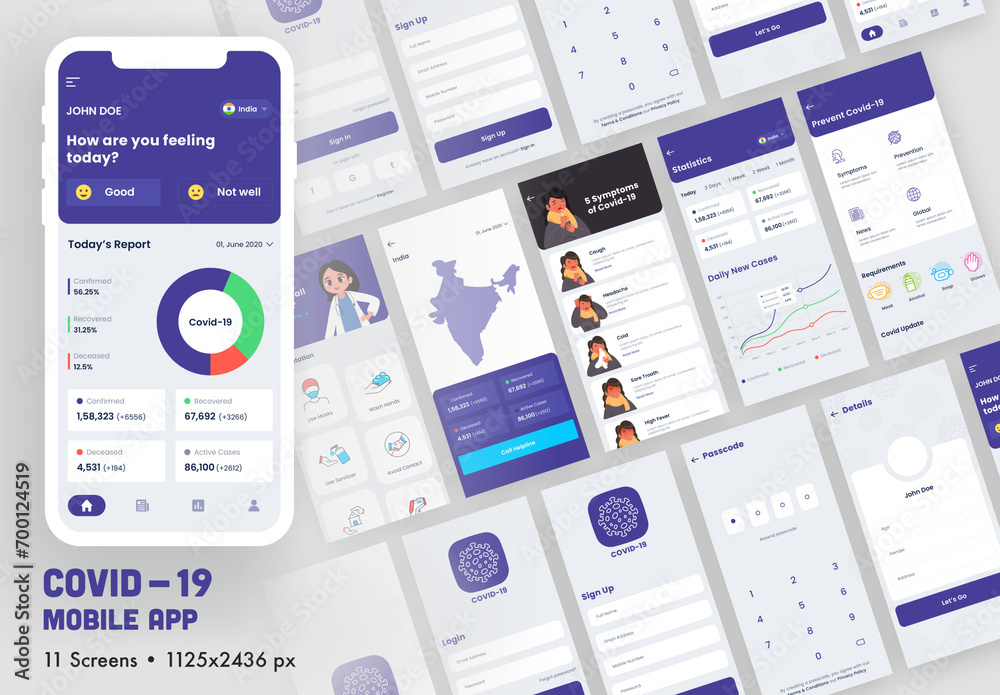 Mobile App UI, UX Screens Template Layout for Medical Concept. Stock ...