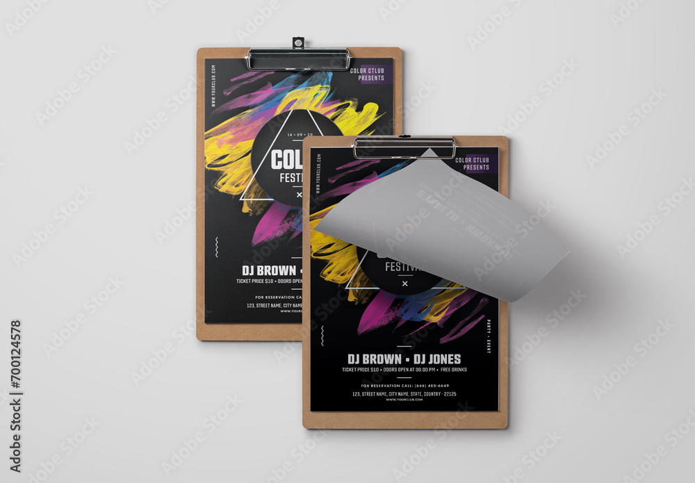Color Festival Party Flyer Design with Event Details. Stock Template ...
