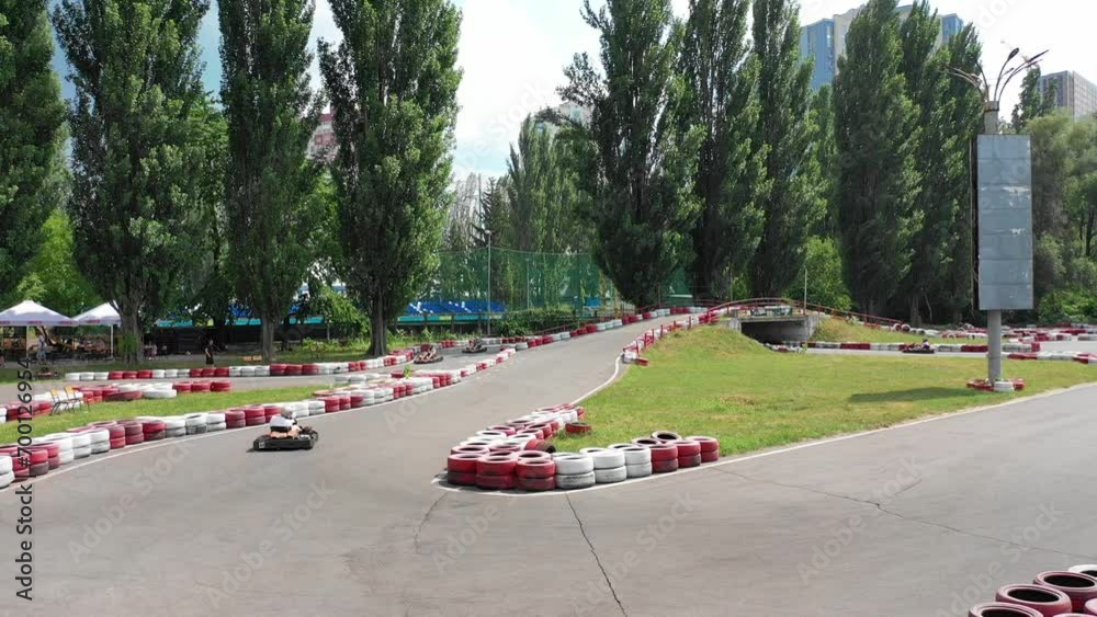 Kiev, Ukraine, race track seagull go-kart on the road Issue Drone view ...