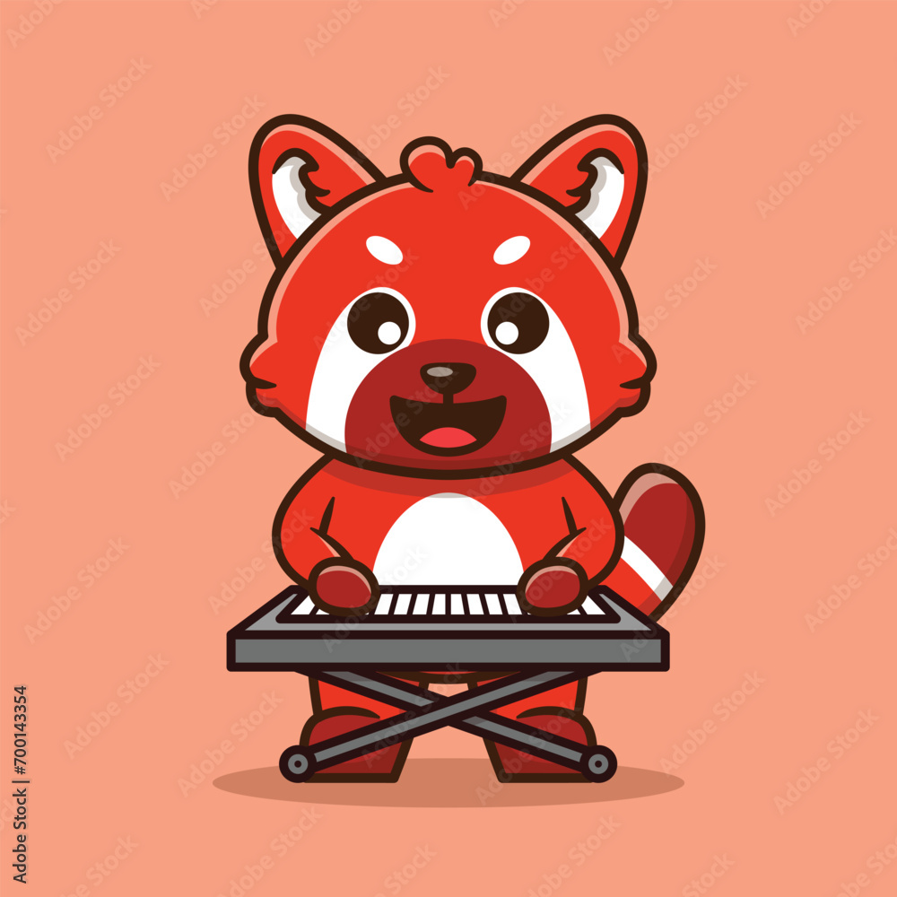 Cute Red Panda Playing The Piano Vector Cartoon Illustration Stock ...