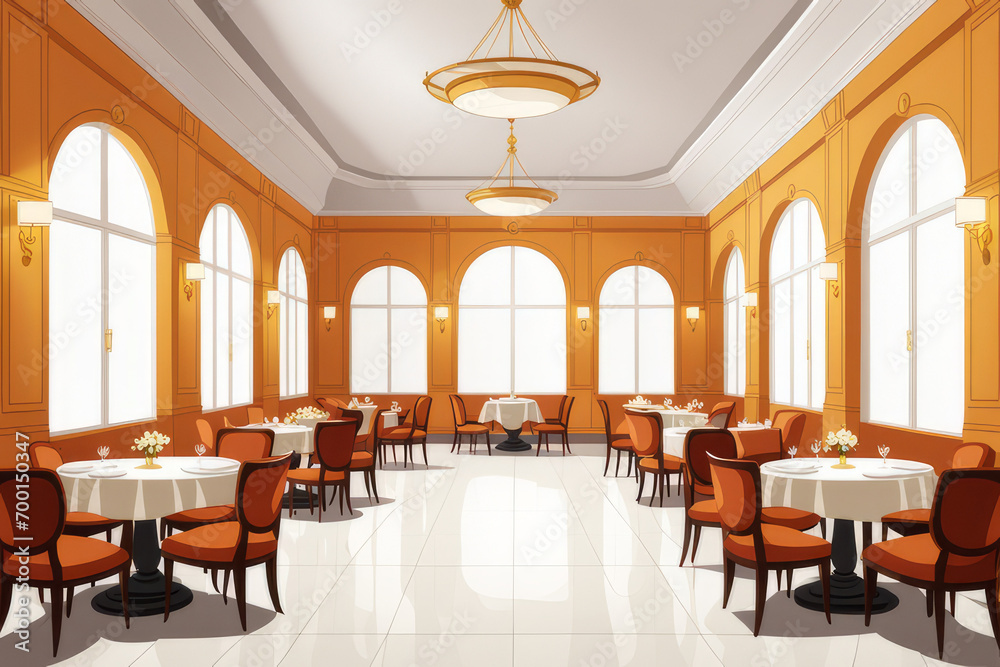 Vector cartoon background of a luxurious rich restaurant, AI generated ...