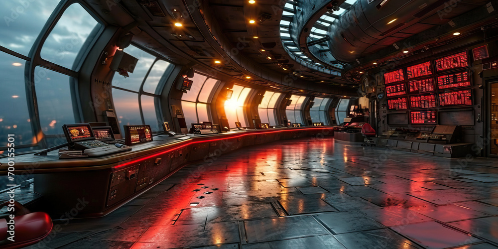 Vacant Newsroom Set: Empty Anchor Desks, Silent News Tickers, and ...