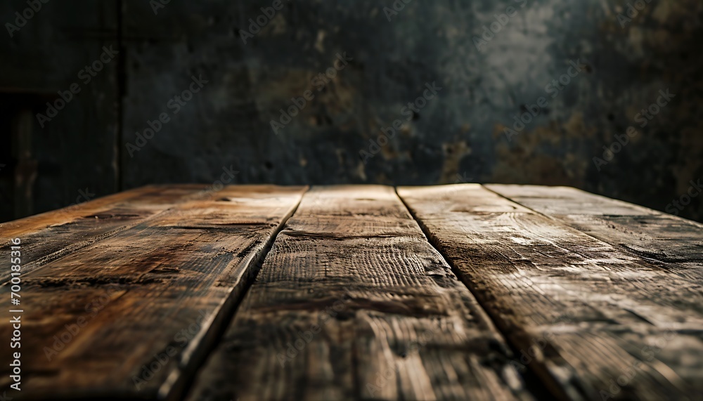 Empty Wood Table on dark mat black Background, Product montage display ...
