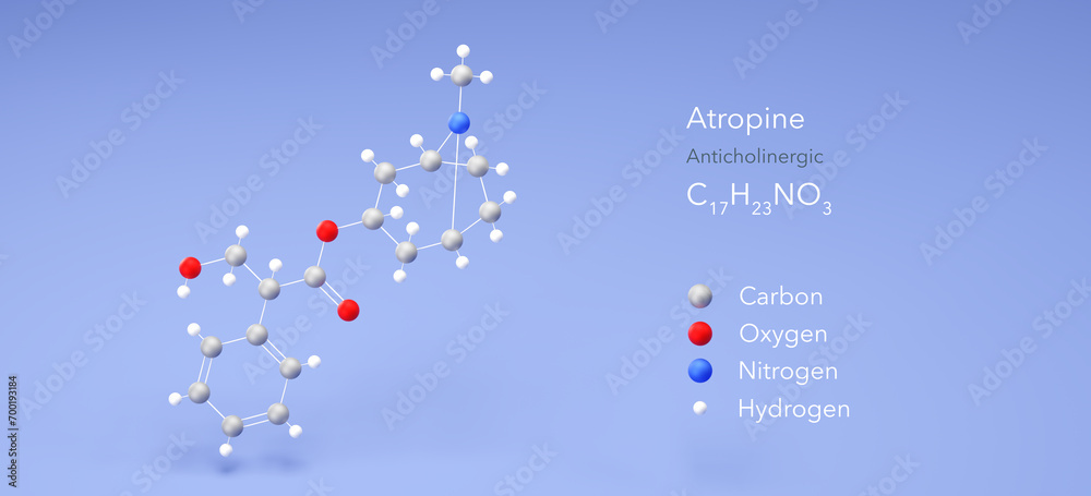 atropine molecule, molecular structures, tropane alkaloid, 3d model ...