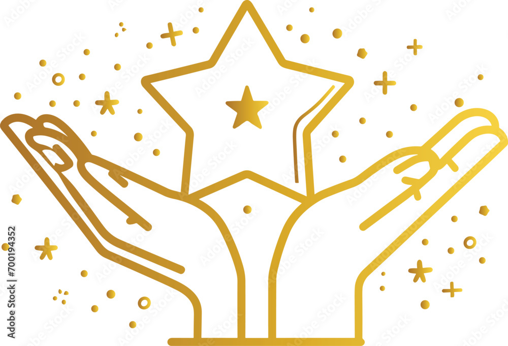 star on hand, modern line art vector, achievement concept, on ...