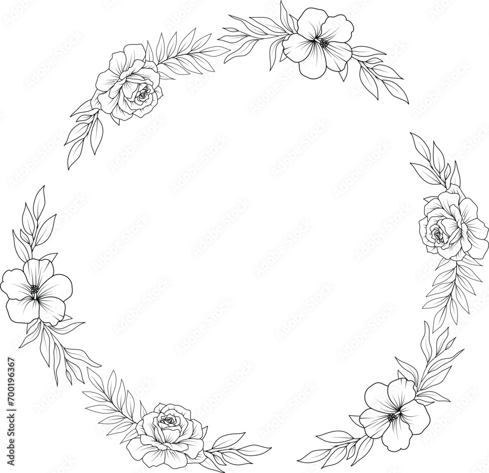 Flower Frame. Hand drawn Botanical vector illustration. Black and white ...