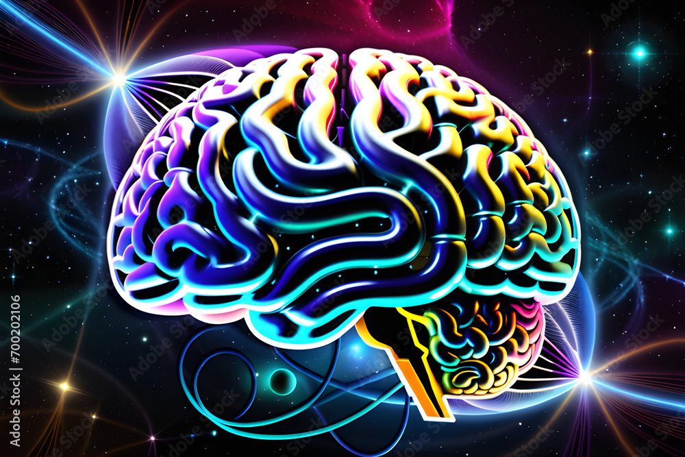 Illustrate the concept of a galactic mind, where celestial bodies form ...