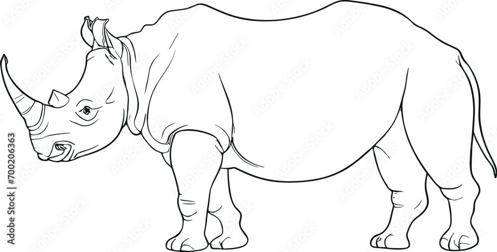 Rhinoceros outline isolated in vector. Cartoon Rhino outline on white ...