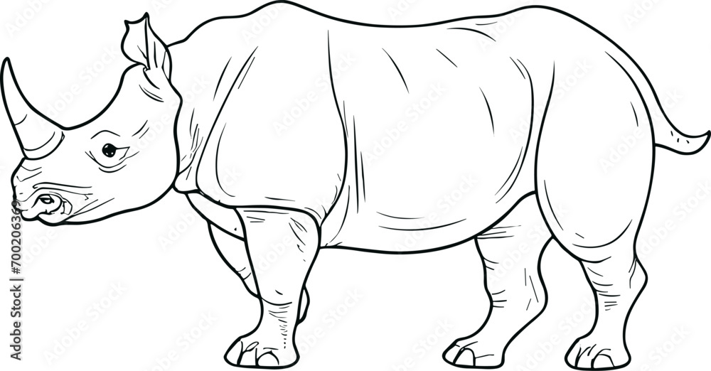 Rhinoceros outline isolated in vector. Cartoon Rhino outline on white ...