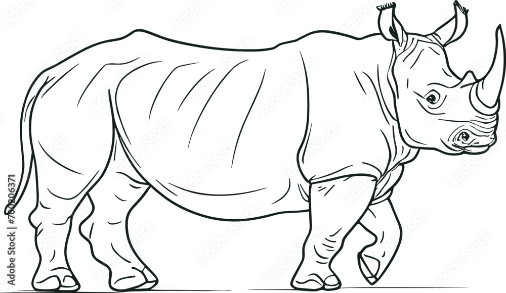 Rhinoceros outline isolated in vector. Cartoon Rhino outline on white ...