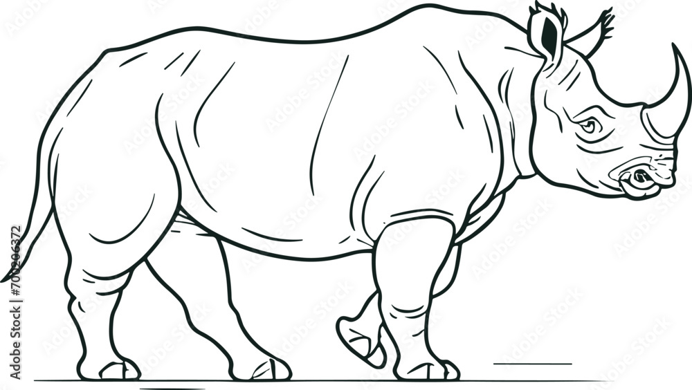 Rhinoceros outline isolated in vector. Cartoon Rhino outline on white ...
