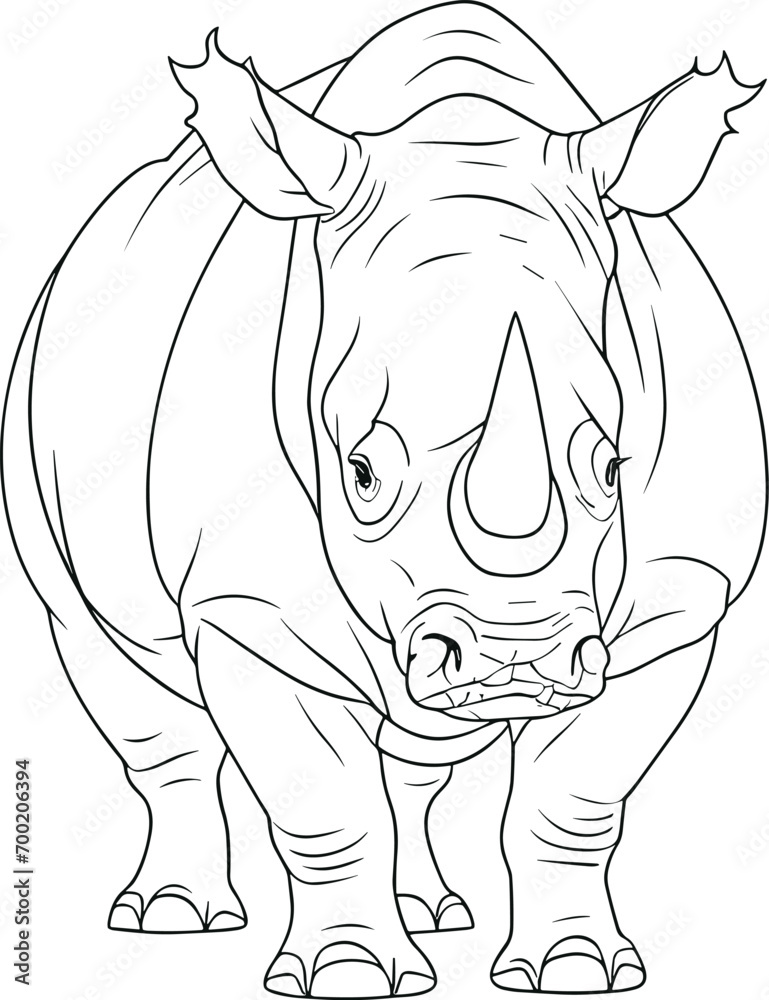 Rhinoceros outline isolated in vector. Cartoon Rhino outline on white ...