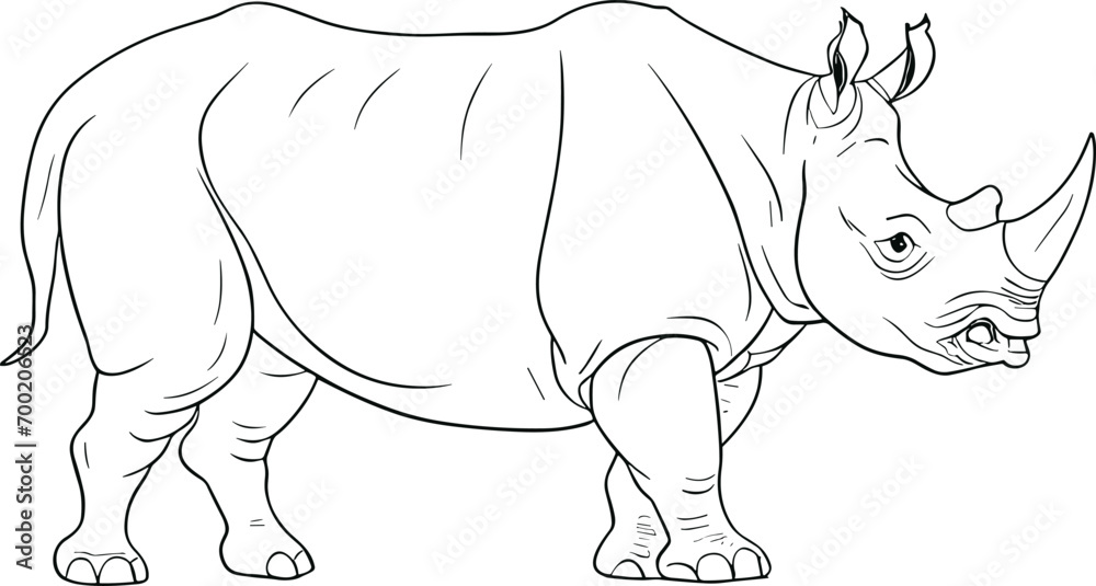 Rhinoceros outline isolated in vector. Cartoon Rhino outline on white ...