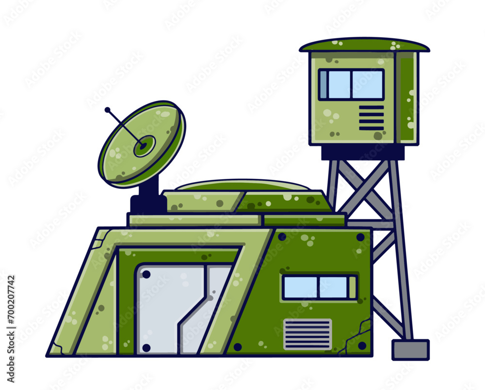 Military base. Army post. Protective building with tower. Modern ...