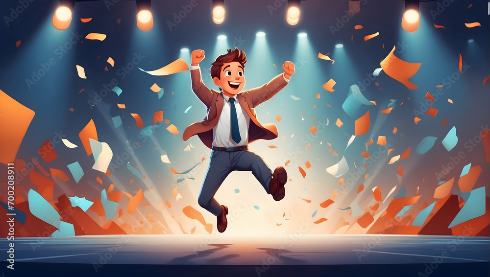 Excited young man visuals, winning the coveted illustrations ...