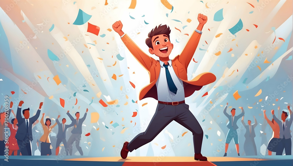 Excited young man visuals, winning the coveted illustrations ...