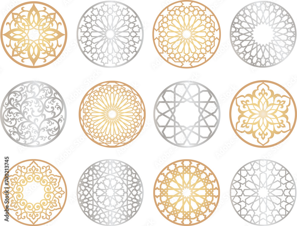 Arabic round ornament set. Arabian oriental pattern. Digital vector ...