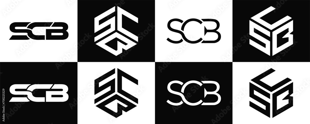 SCB letter logo design in five style. SCB polygon, circle, triangle ...