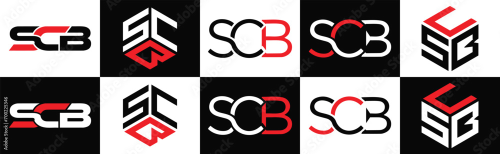 SCB letter logo design in five style. SCB polygon, circle, triangle ...