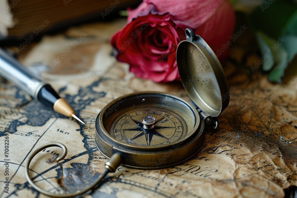 Vintage heart-shaped pocket compass with an engraved love message ...