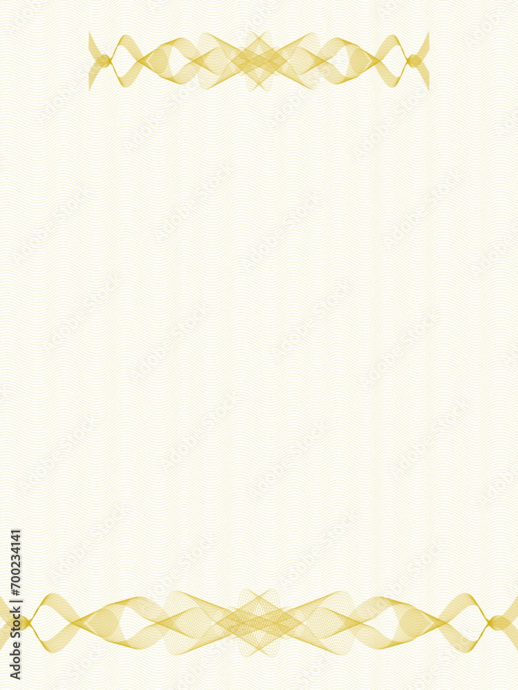 Vertical template A4 with two golden vignettes. Pastel guilloche ...