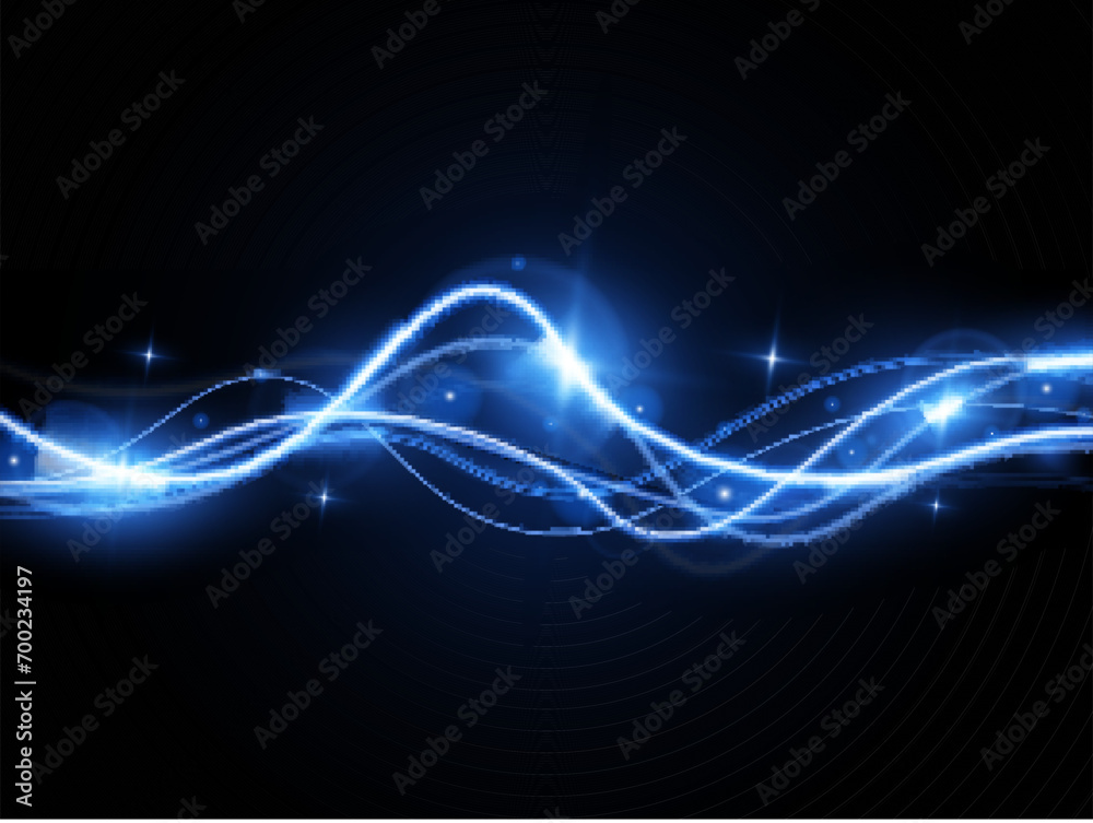 Light blue trail wave vector.Glowing smooth curved lines.Laser wave ...