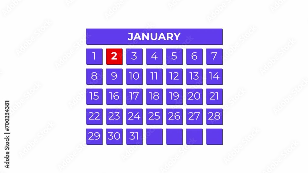 2nd January calendar icon animation. Alpha matte with transparent ...