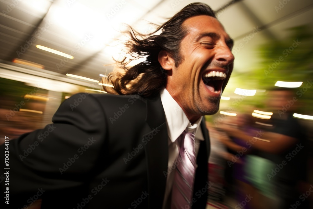 Happy below average looking hispanic looking man in his 40s, dancing at ...