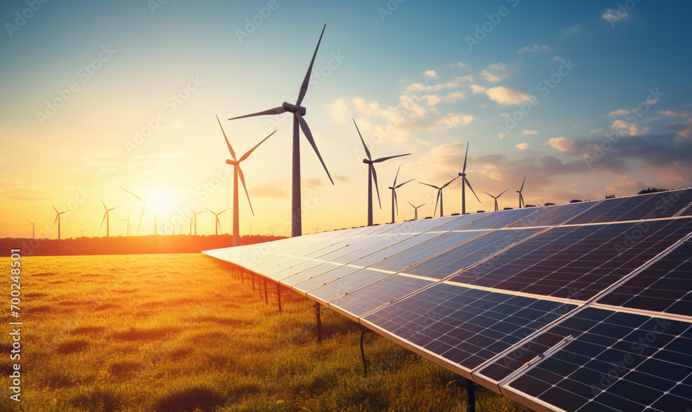 Green power plant with solar panels and Wind turbines renewable energy ...