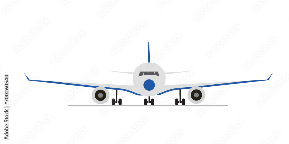 Passenger airplane, front view. Flat vector illustration of aeroplane ...