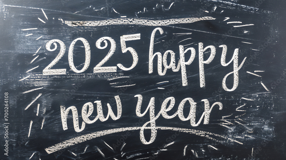 2025 Happy New Year date handwritten in a chalk writing text script on ...