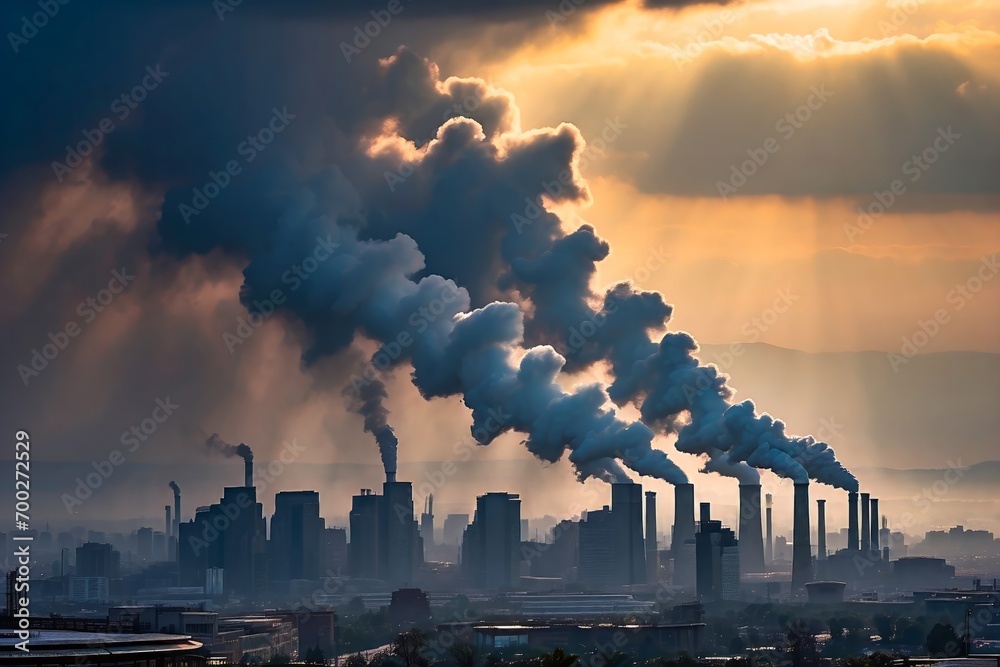 Foto de Urban City Air Pollution. Greenhouse Gases. Urban Area With ...